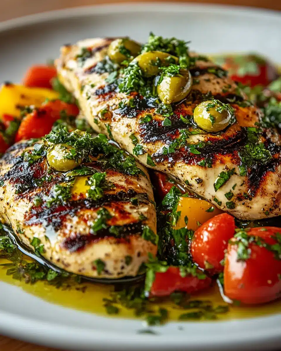 Gegrilltes Hähnchen mit Petersilien-Oliven-Sauce